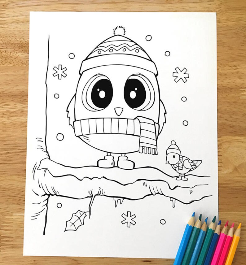 Christmas Owl Coloring Page! Downloadable PDF File! - Etsy