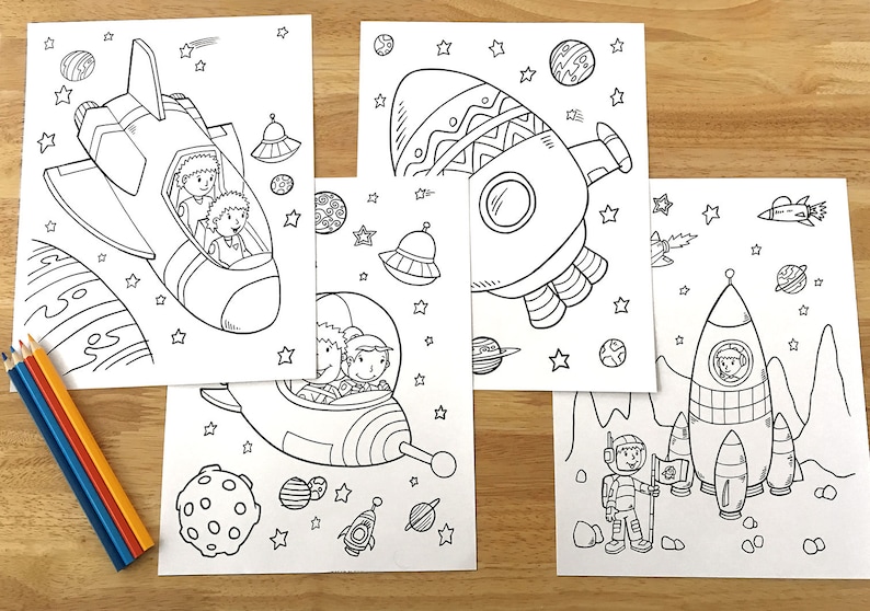 Cute Space Coloring Page Set! Downloadable PDF Files! - Etsy