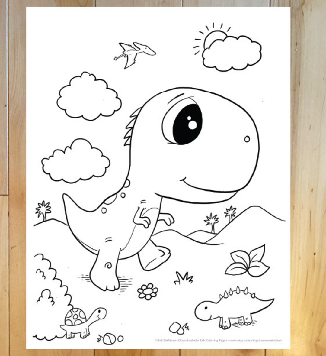Cute Dinosaur Coloring Page! Downloadable PDF File! - Etsy