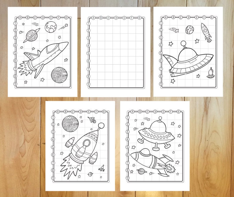 Grid Drawing Cute Space Worksheet Pages! Downloadable How-to-draw PDF ...
