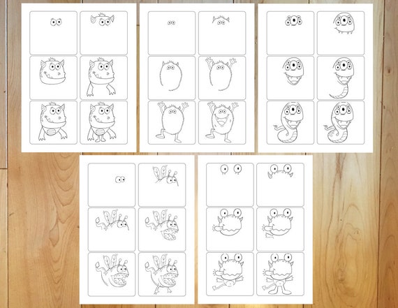 How to Draw Step by Step Cute Monsters Page Set Downloadable | Etsy