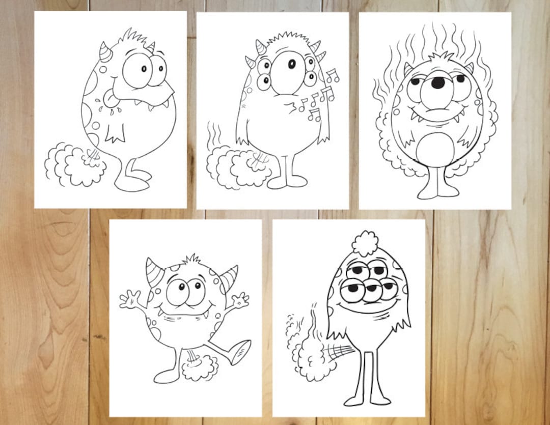Fart Monsters Coloring Page Set! Downloadable PDF Files! - Etsy