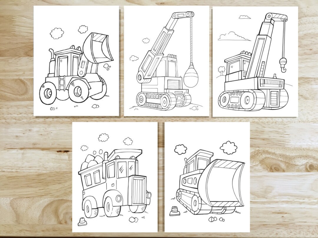 Cute Construction Vehicles Coloring Page Set! Downloadable PDF Files ...
