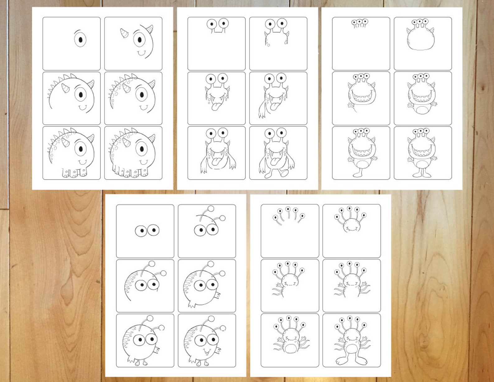 How to Draw Step by Step Cute Monsters Page Set! Downloadable PDF Files ...