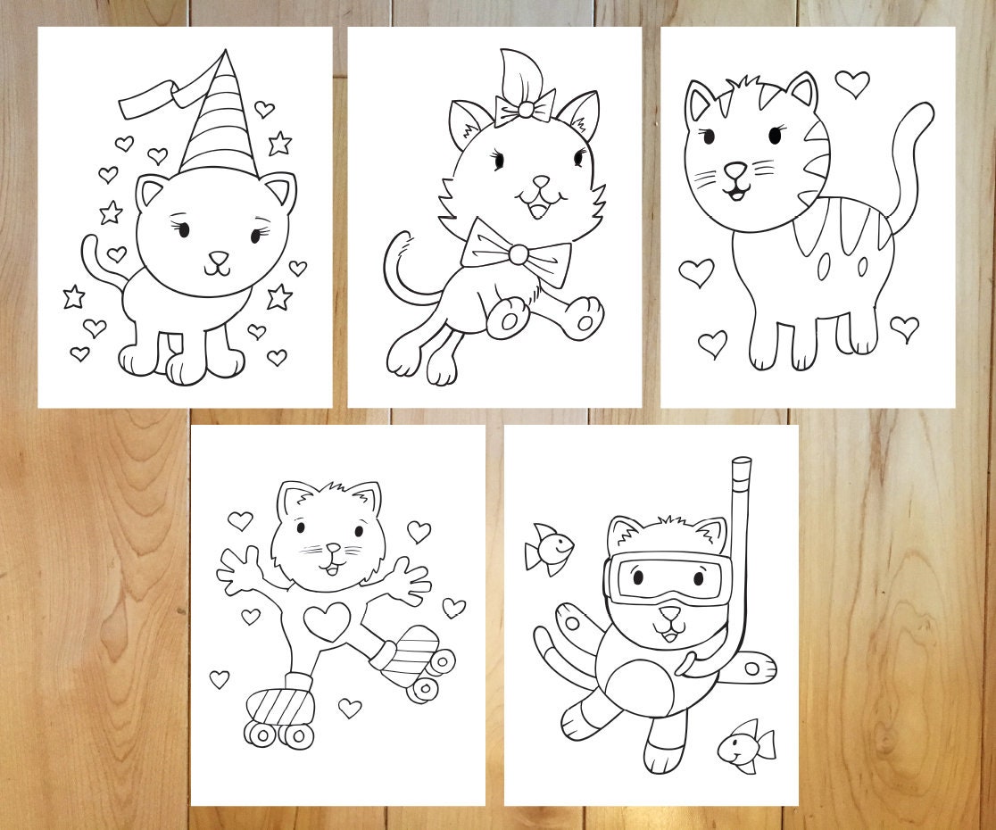 Cute Cats Coloring Page Set! Downloadable PDF Files! - Etsy