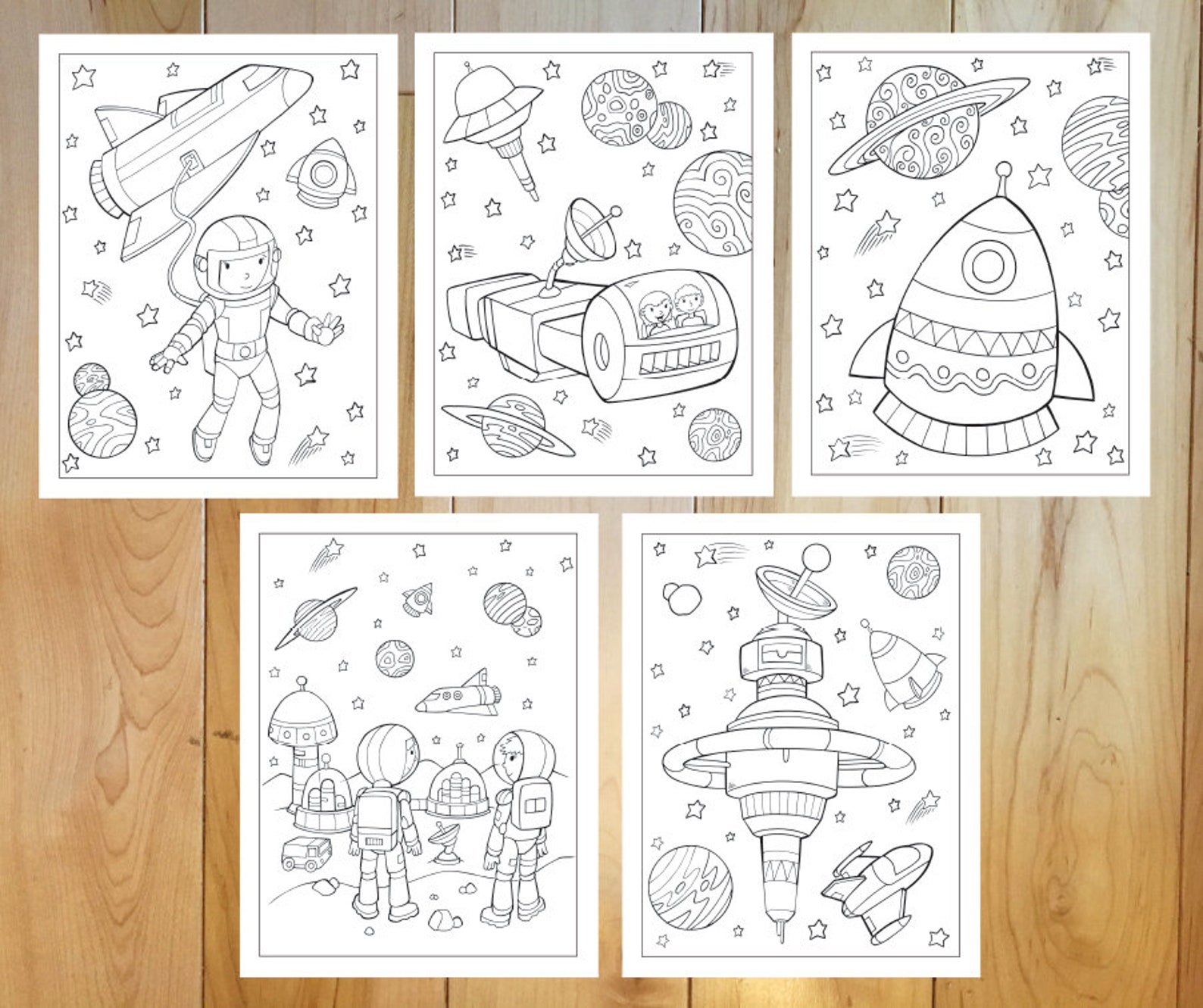 Cute Space Coloring Page Set! Downloadable PDF Files! - Etsy