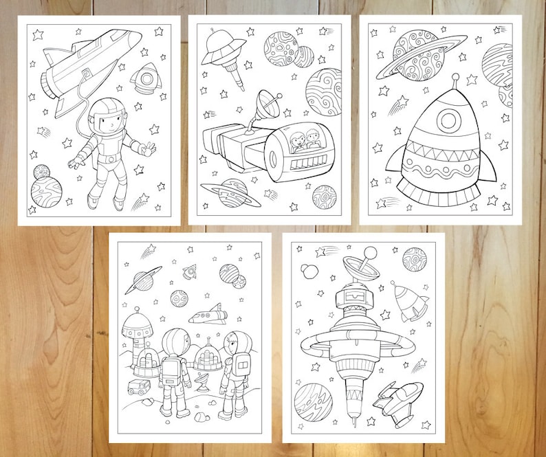 Cute Space Coloring Page Set! Downloadable PDF Files! - Etsy