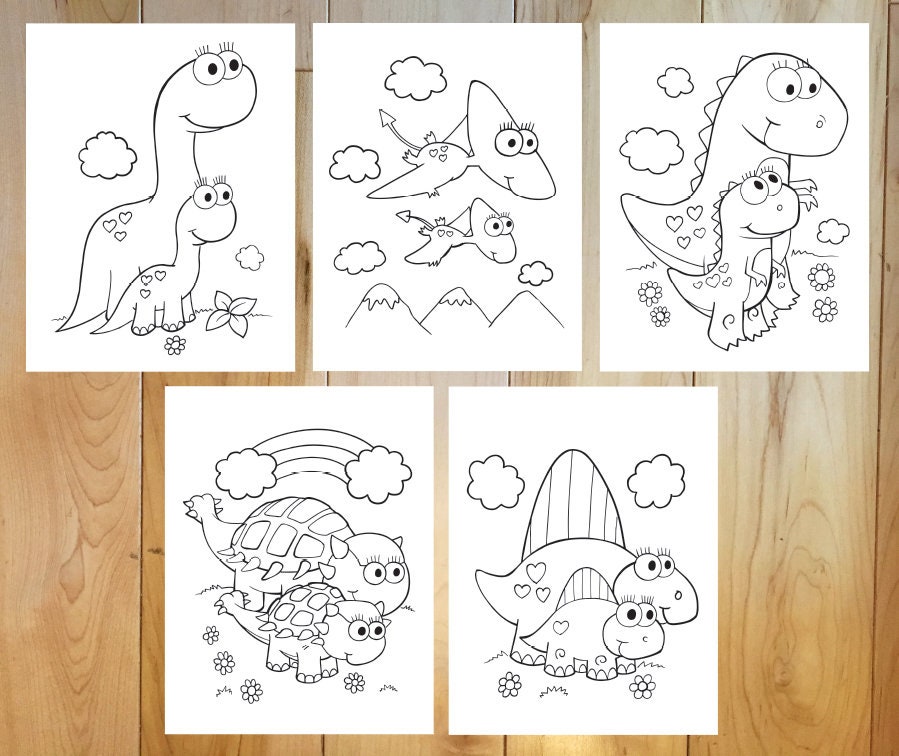 Super Cute Dinosaurs Coloring Page Set! Downloadable PDF File! - Etsy