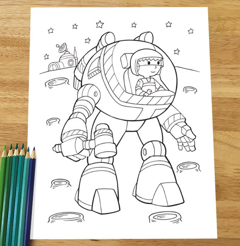 Cute Space Construction Robots Coloring Page Set! Downloadable PDF ...