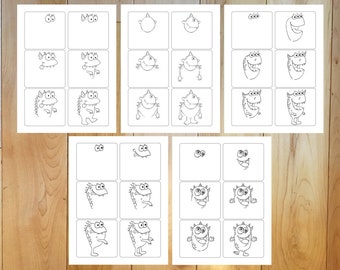 How to Draw Step by Step Cute Monsters Page Set Downloadable | Etsy