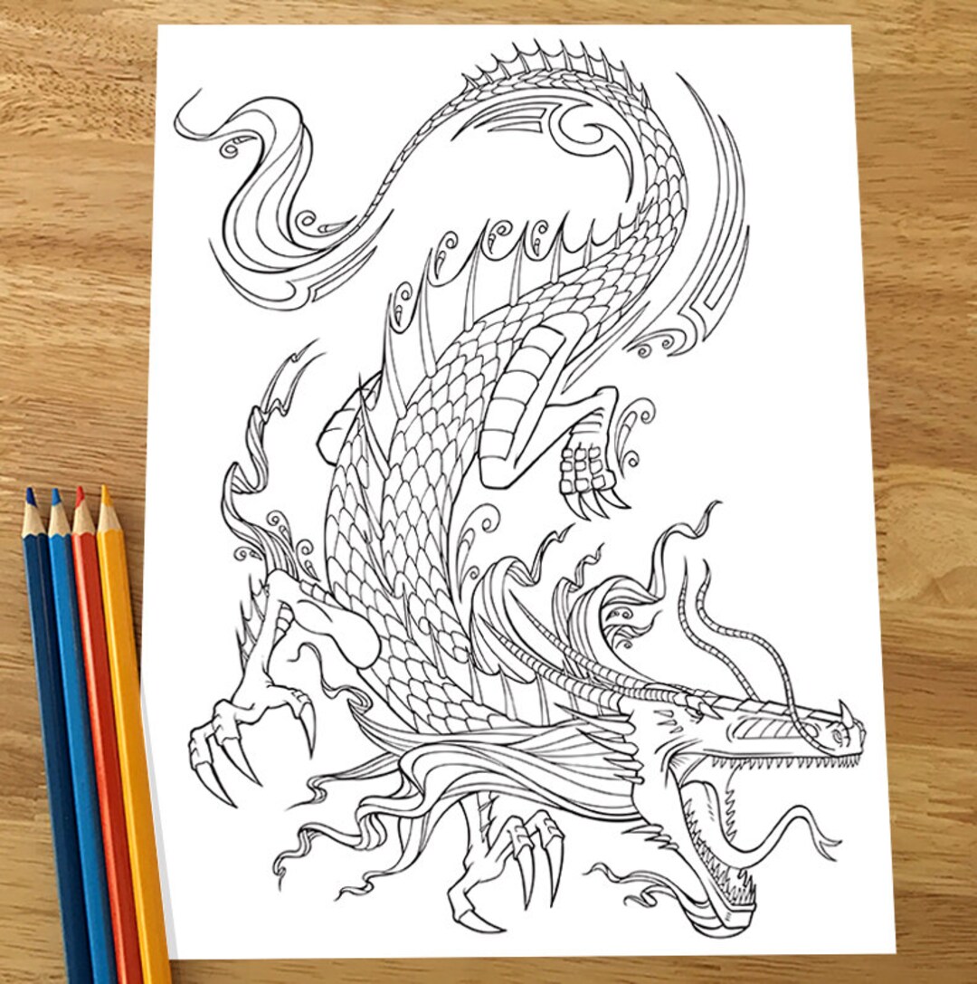 Dragon Coloring Page Downloadable PDF File - Etsy