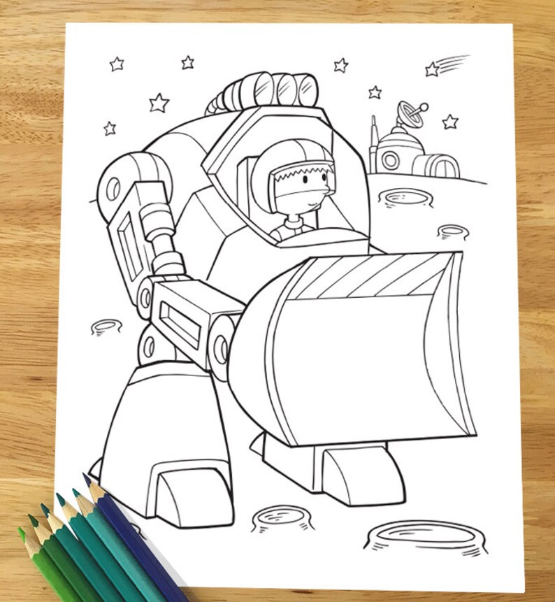 Cute Space Construction Robots Coloring Page Set! Downloadable PDF ...