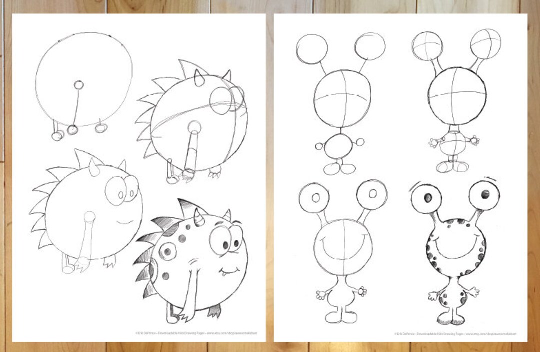How to Draw Cute Monsters Worksheet Pages! Downloadable PDF File! - Etsy