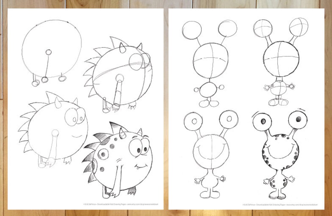 How to Draw Cute Monsters Worksheet Pages! Downloadable PDF File! - Etsy