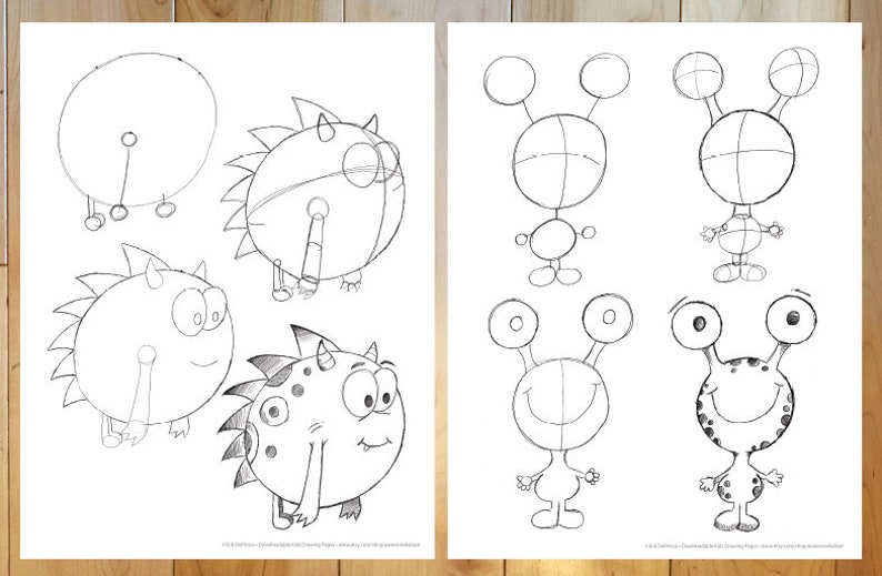 How to Draw Cute Monsters Worksheet Pages! Downloadable PDF File! - Etsy