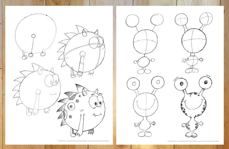 How to Draw Cute Monsters Worksheet Pages! Downloadable PDF File! - Etsy