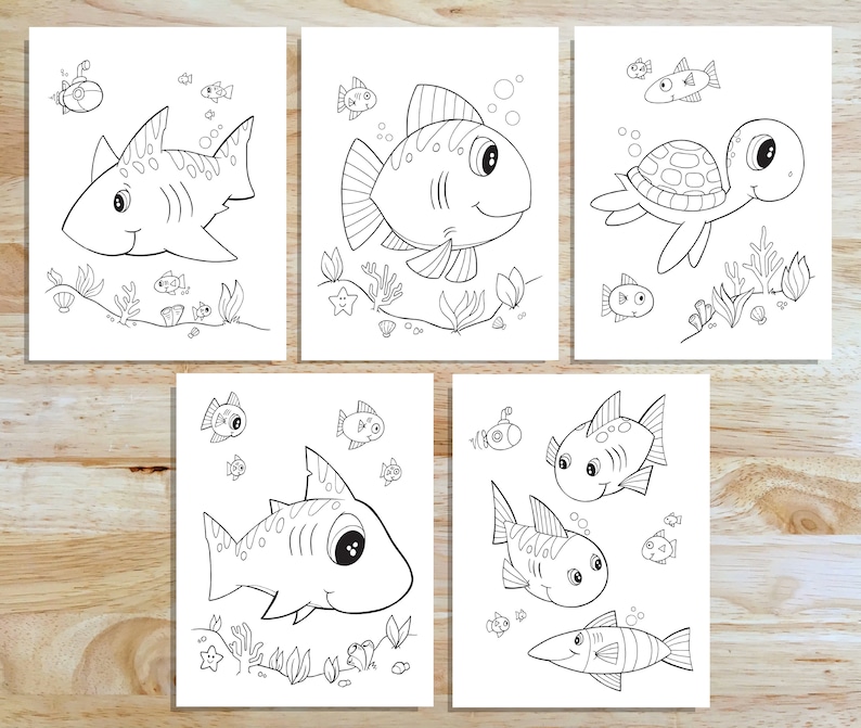 Cute Ocean Friends Coloring Page Set! Downloadable PDF Files! - Etsy