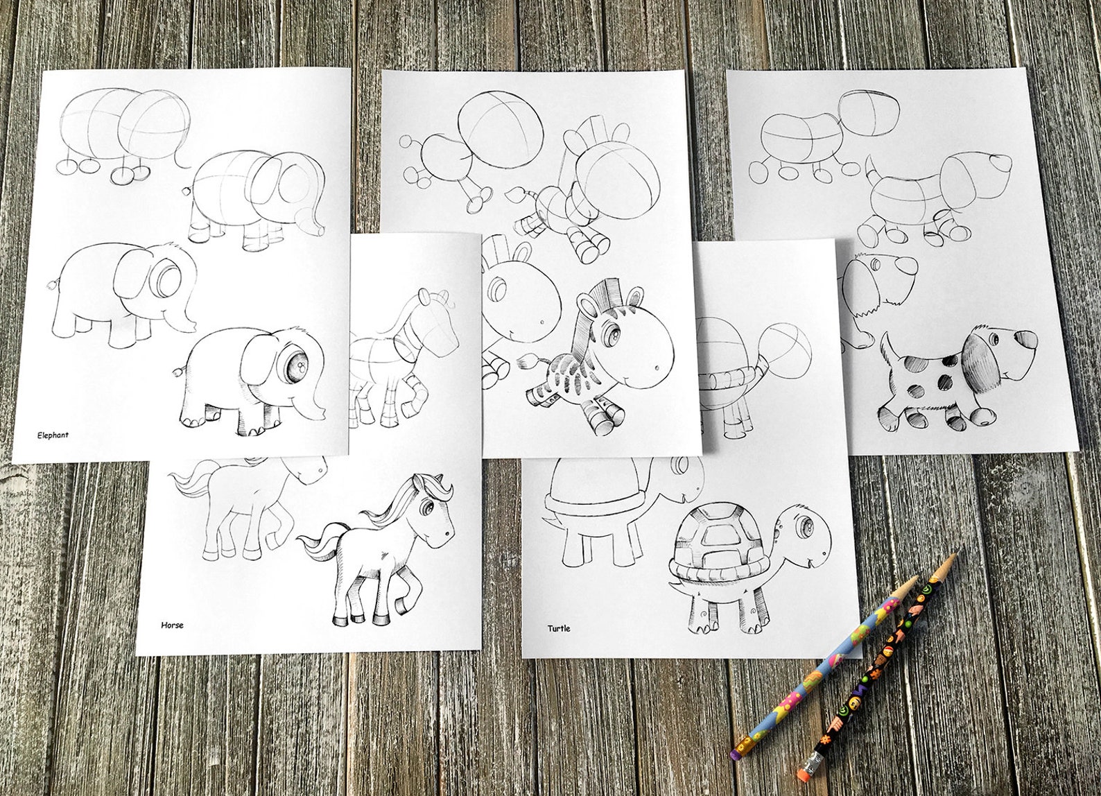 How to Draw Cute Animals Worksheet Pages! Downloadable PDF File! - Etsy