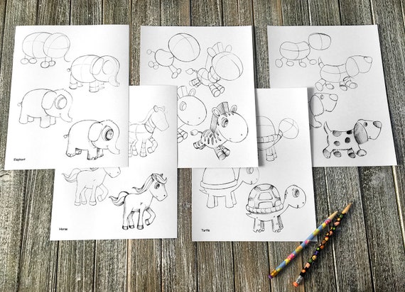 How to Draw Cute Animals Worksheet Pages Downloadable PDF | Etsy
