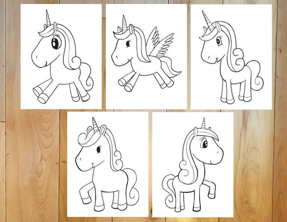Cute Unicorns Coloring Page Set Downloadable PDF Files | Etsy