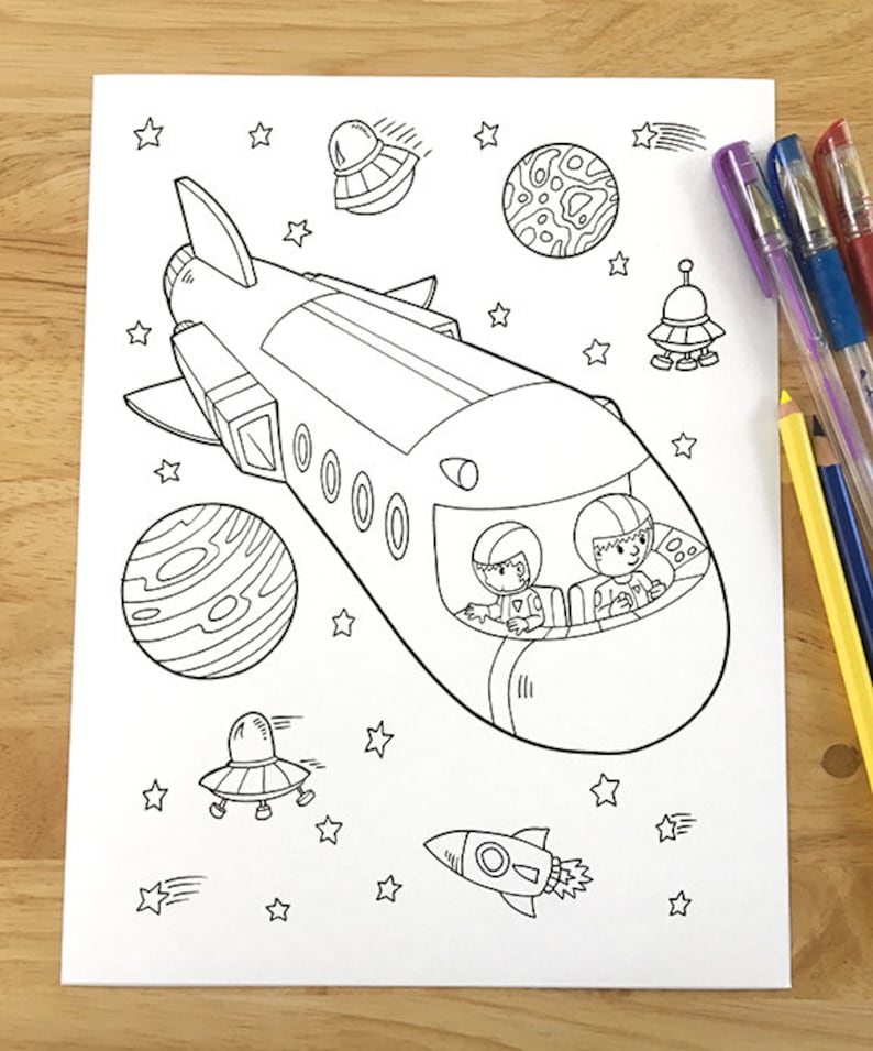 Cute Space Coloring Page Set Downloadable PDF Files - Etsy