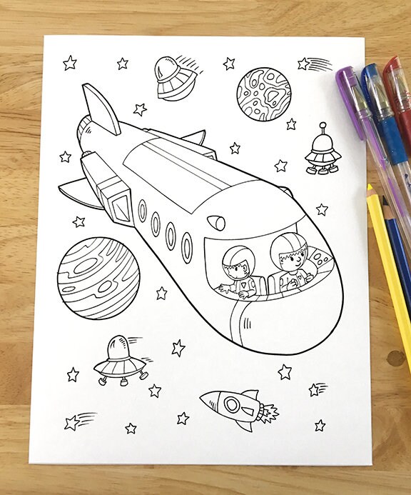 Cute Space Coloring Page Set Downloadable PDF Files - Etsy