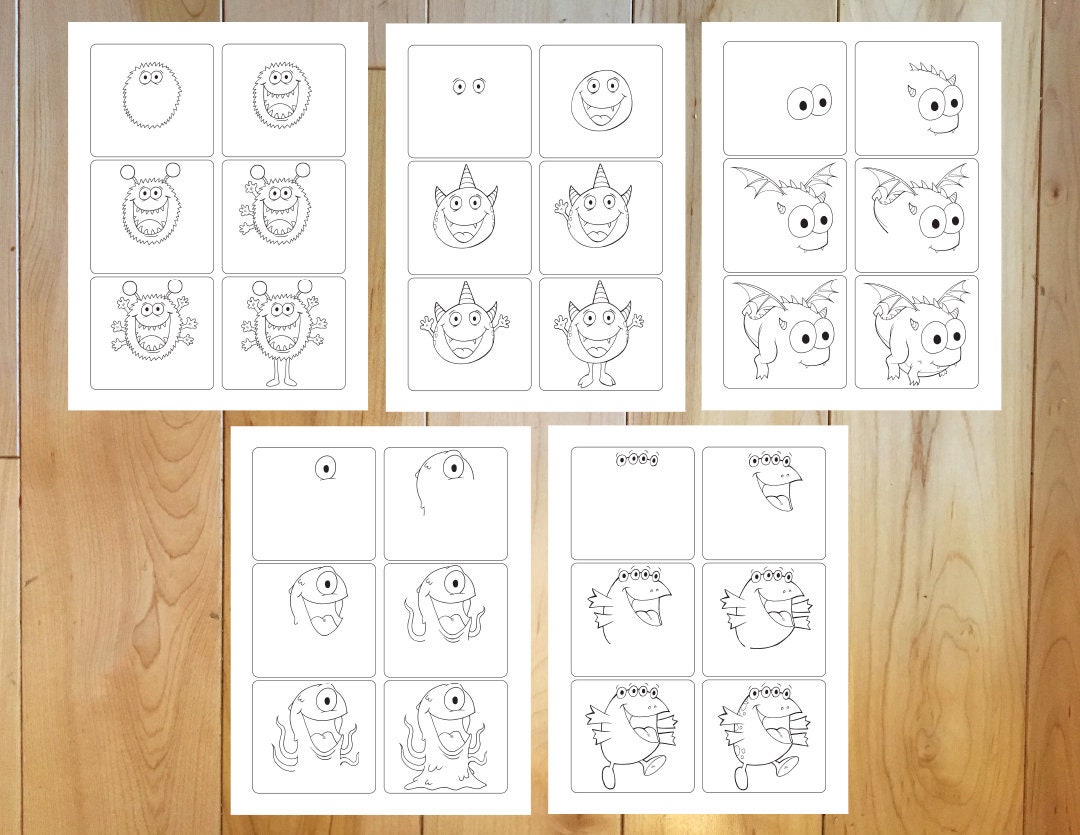 How to Draw Step by Step Cute Monsters Page Set! Downloadable PDF Files ...