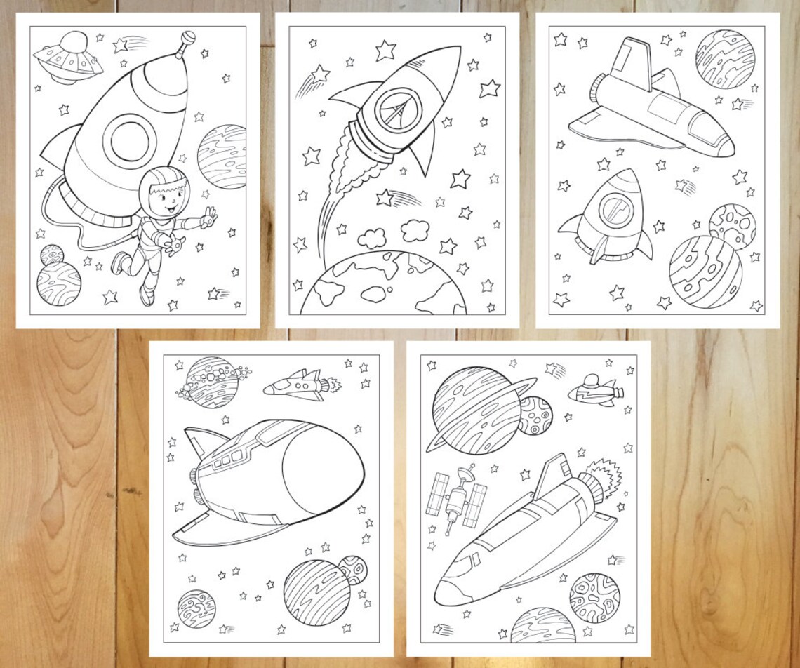 Cute Space Coloring Page Set! Downloadable PDF Files! - Etsy