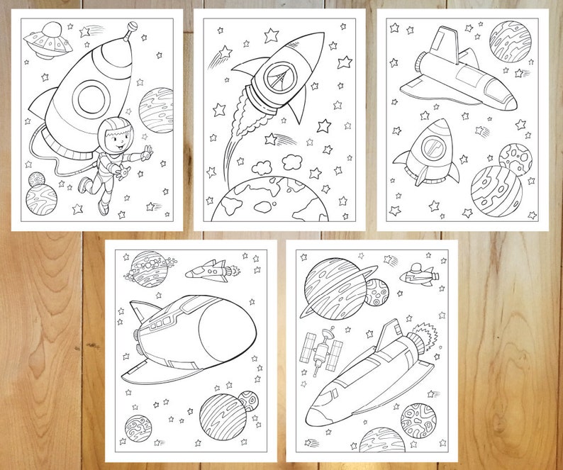 Cute Space Coloring Page Set! Downloadable PDF Files! - Etsy