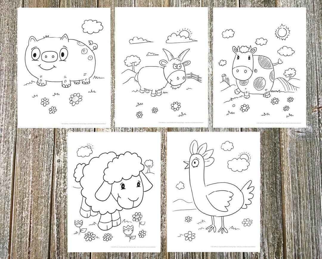 Cute Farm Animals Coloring Page Set! Downloadable PDF Files! - Etsy