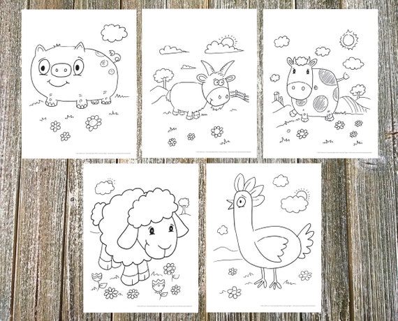 Cute Farm Animals Coloring Page Set Downloadable PDF Files | Etsy