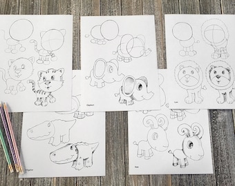 How to Draw Cute Animals Worksheet Pages Downloadable PDF | Etsy
