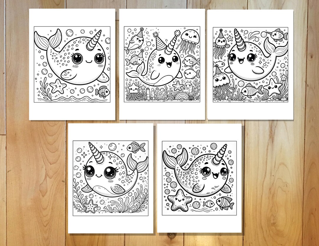 Cute Narwhals Coloring Page Set! Downloadable PDF Files! - Etsy