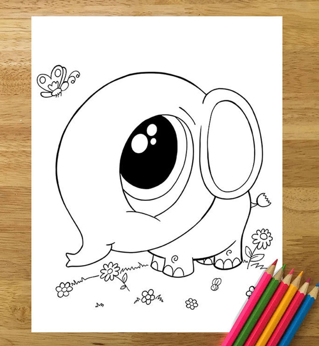 Cute Baby Elephant Coloring Page! Downloadable PDF File! - Etsy