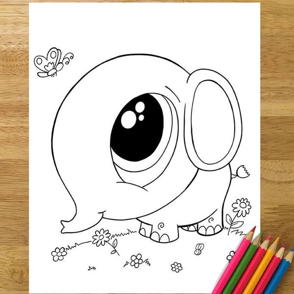Baby Elephant Coloring Page - Etsy
