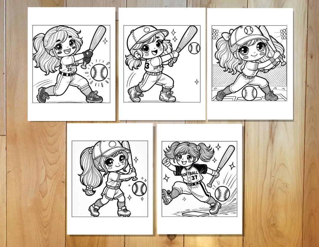 Girls Playing Softball Coloring Page Set! Downloadable PDF Files! - Etsy