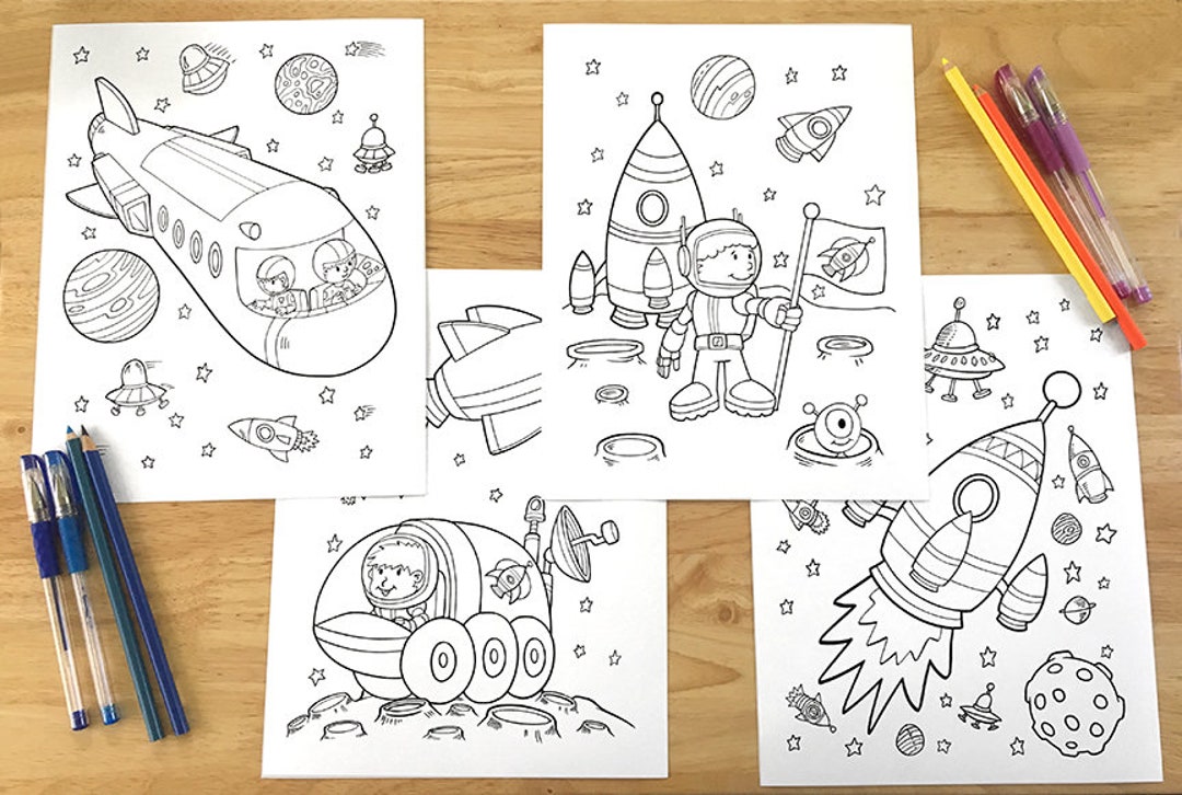 Cute Space Coloring Page Set! Downloadable PDF Files! - Etsy