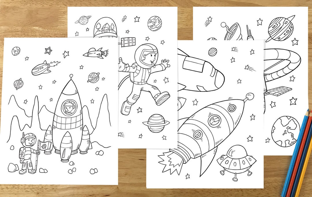 Cute Space Coloring Page Set! Downloadable PDF Files! - Etsy