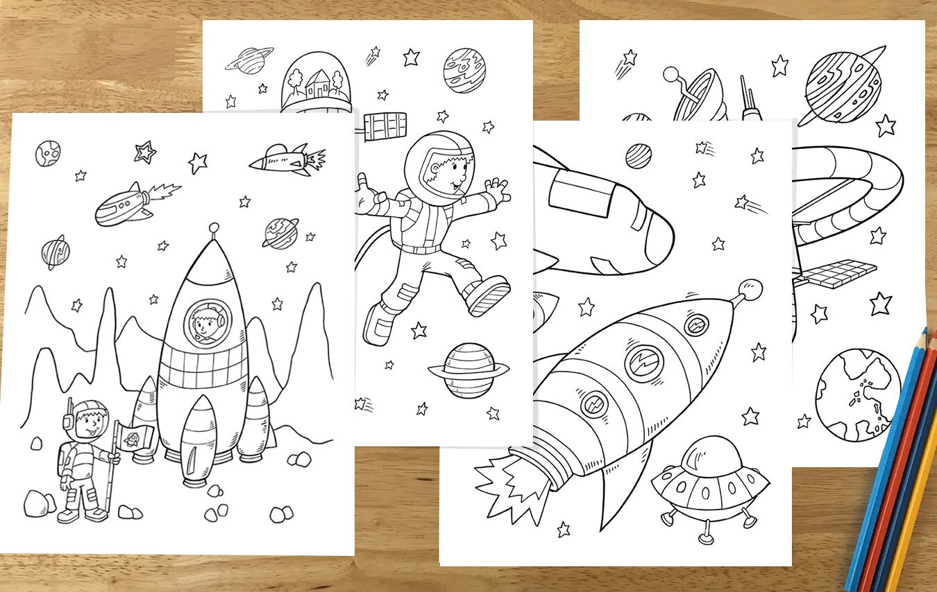 Cute Space Coloring Page Set! Downloadable PDF Files! - Etsy