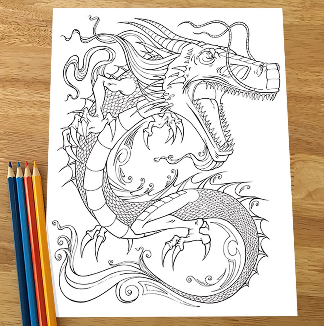 Dragon Coloring Page Downloadable PDF File - Etsy