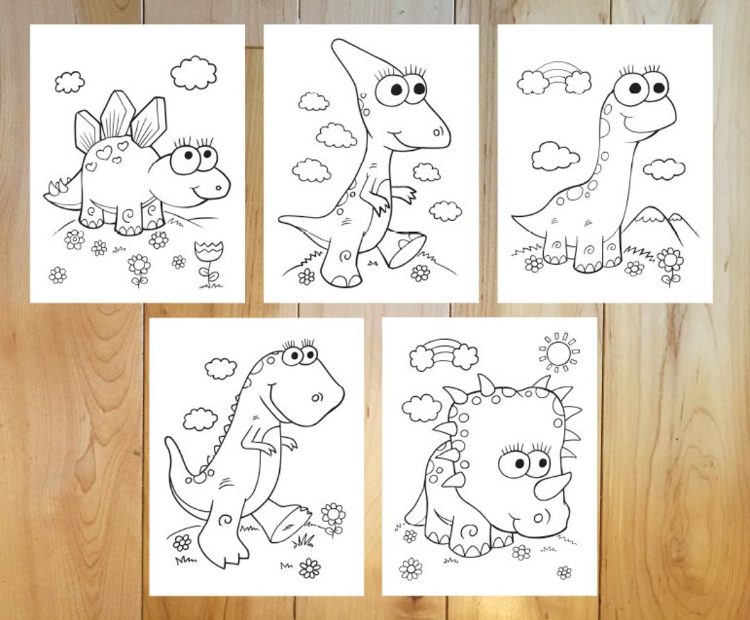 Super Cute Dinosaurs Coloring Page Set! Downloadable PDF File! - Etsy