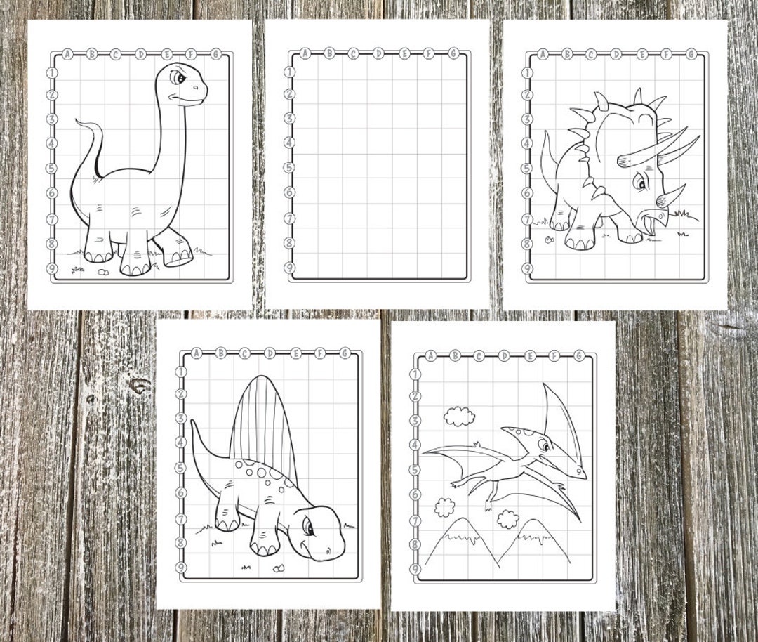 Grid Drawing Tough Dinosaur Worksheet Pages! Downloadable How-to-draw ...