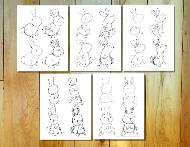 How to Draw Cute Bunny Rabbits Worksheet Pages! Downloadable PDF File ...