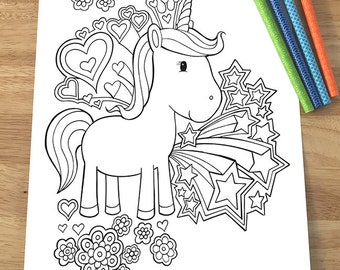Super Cute Unicorn Coloring Page Downloadable PDF File | Etsy