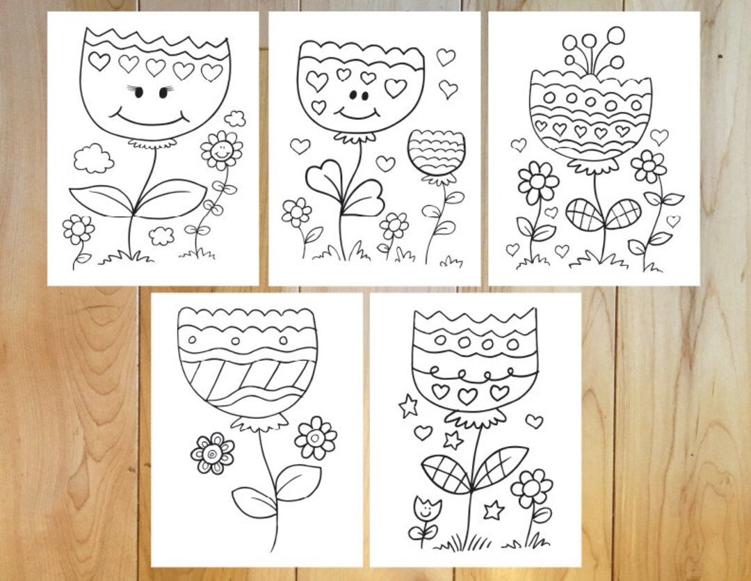 Cute Happy Flowers Coloring Page Set! Downloadable PDF Files! - Etsy