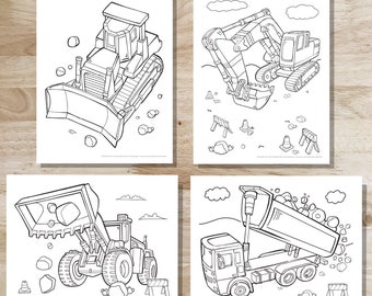 Cute Construction Vehicles Coloring Page Set Downloadable PDF | Etsy