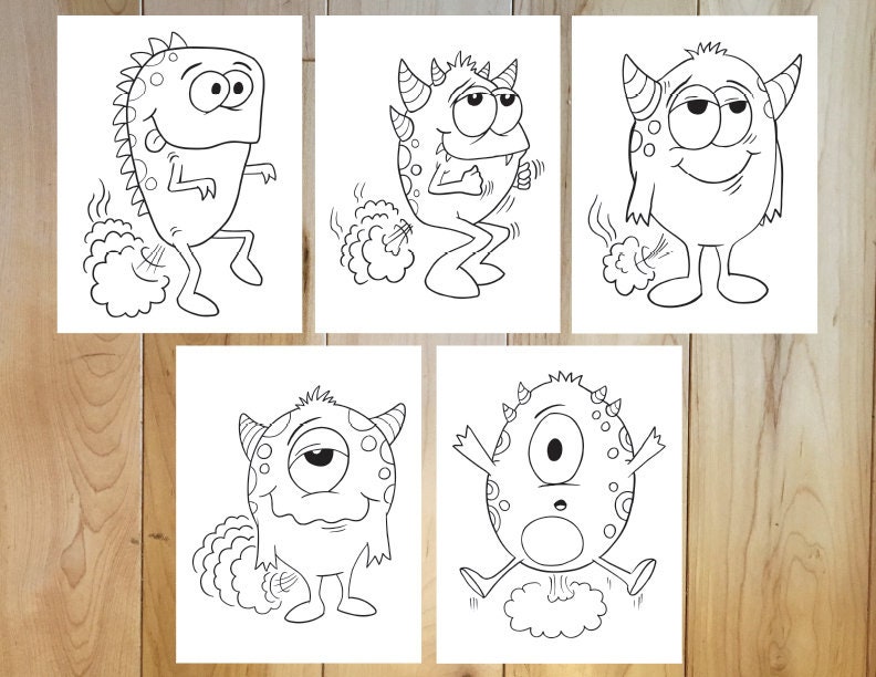 Fart Monsters Coloring Page Set! Downloadable PDF Files! - Etsy