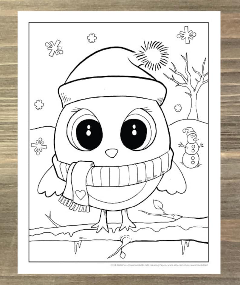 Christmas Owl Coloring Page! Downloadable PDF File! - Etsy
