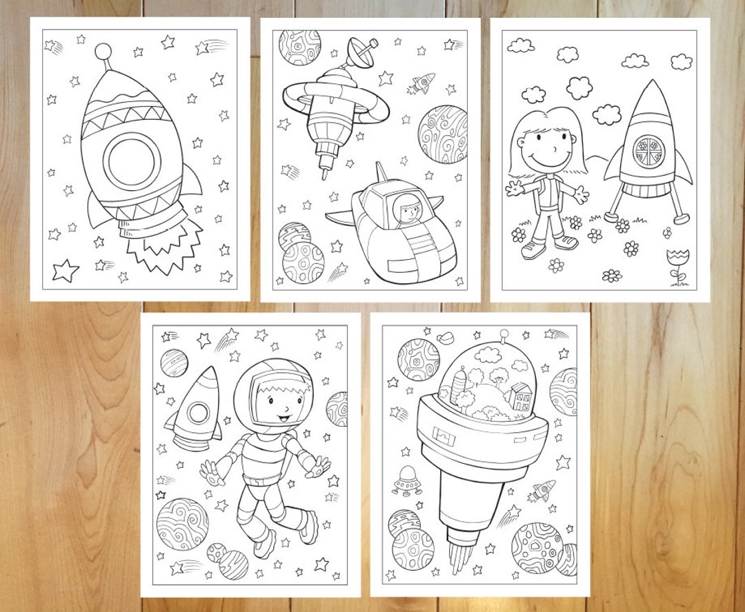 Cute Space Coloring Page Set Downloadable PDF Files - Etsy