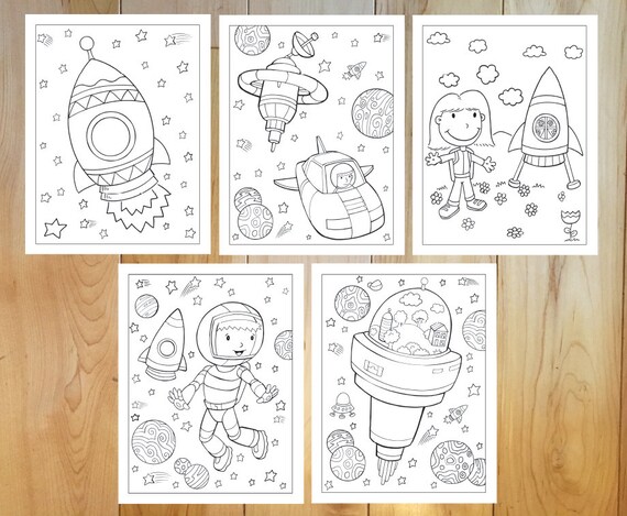 Cute Space Coloring Page Set Downloadable PDF Files | Etsy